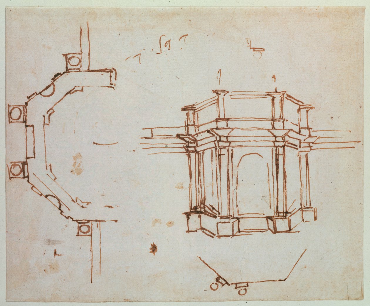 Architekturskizze von Michelangelo Buonarroti: Kunstdruck